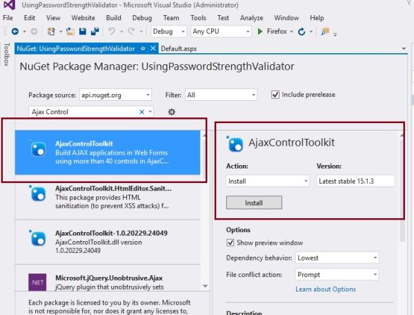Check Password Strength Using Ajax PasswordStrength Control in ASP.NET